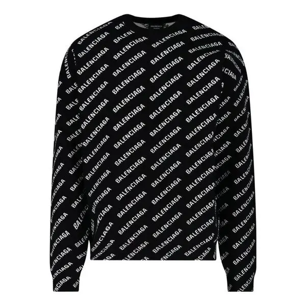 Balenciaga All Over Logo Crewneck Sweater - Black/white
