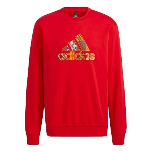 Adidas Cny Gfx Crew1 Limited Logo Printing Sports Round Neck Pullover - Red
