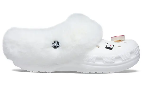 CROCS Classic Clog With Faux Fur Trim - White
