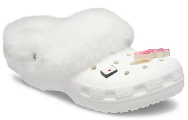 CROCS Classic Clog With Faux Fur Trim - White