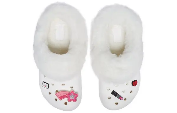 CROCS Classic Clog With Faux Fur Trim - White