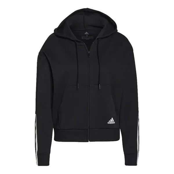 Adidas Essentials Loose-cut 3-stripes Full-zip Hoodie - Black