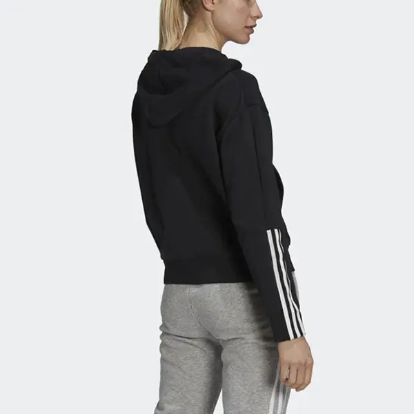 Adidas Essentials Loose-cut 3-stripes Full-zip Hoodie - Black