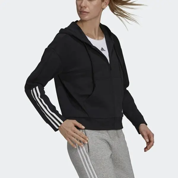 Adidas Essentials Loose-cut 3-stripes Full-zip Hoodie - Black