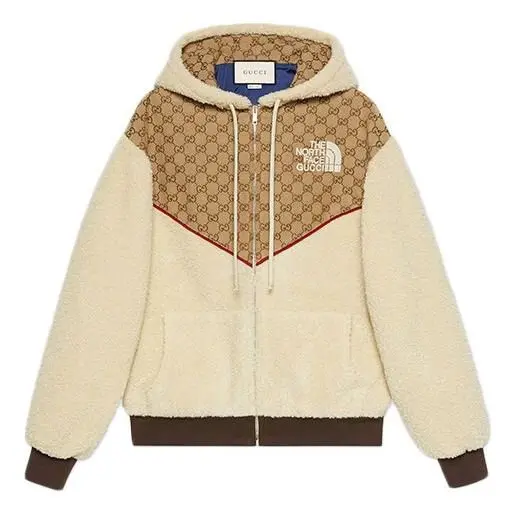 Gucci The North Face X Gg Canvas Shearling Hooded Jacket - Beige/black