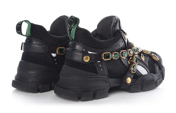 Gucci Flashtrek Embellished Leather Sneakers - Black