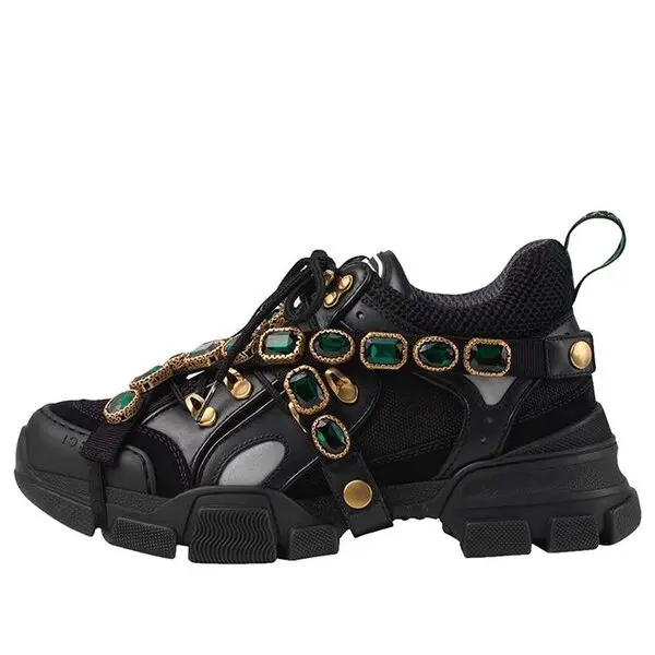 Gucci Flashtrek Embellished Leather Sneakers - Black