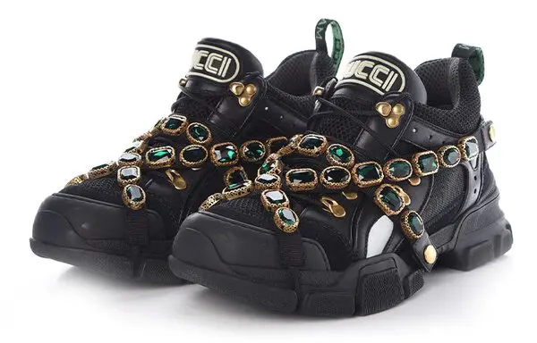 Gucci Flashtrek Embellished Leather Sneakers - Black