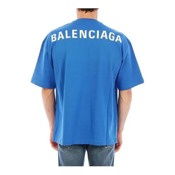 Balenciaga Back Print Logo Cotton T-shirt - Blue