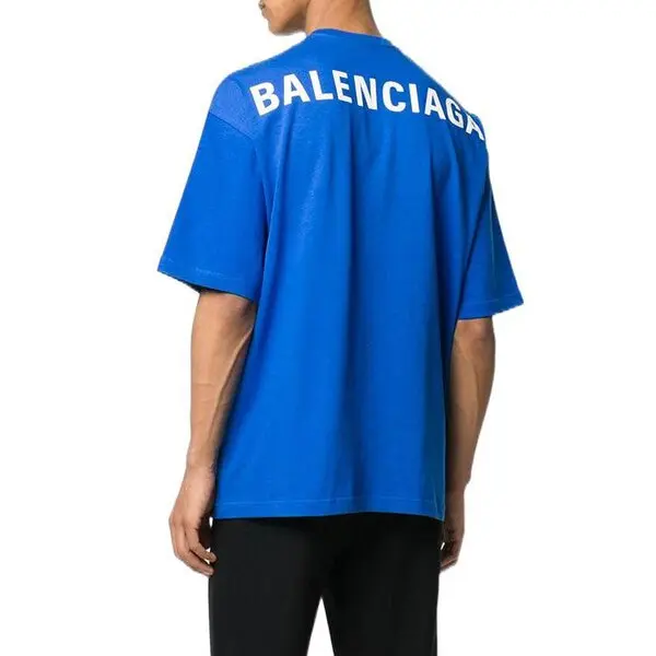 Balenciaga Back Print Logo Cotton T-shirt - Blue