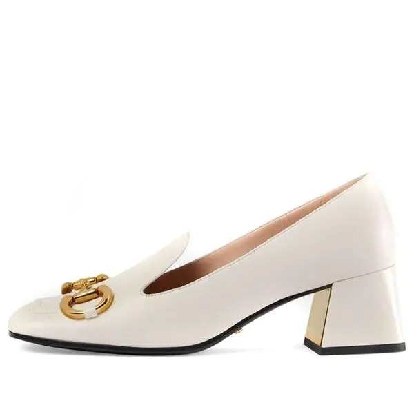 Gucci Low-heel Leather Pump With Horsebit Detail - White