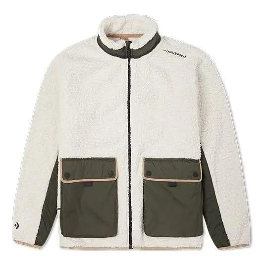 CONVERSE Retro Contrast Stitching Lambswool Jacket - White