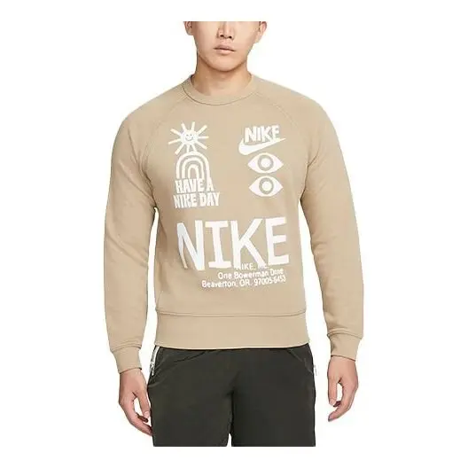 Nike Nsw Graphic Printed Crew Neck Sweatshirt 'tan - Default Colorway