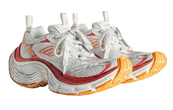 Balenciaga 10xl Sneakers In White, Red, And Orange Mesh, Tpu, And Rubber - White/orange/red
