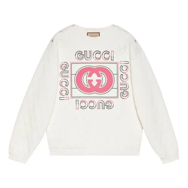 Gucci Quilted Logo Sweatshirt - White/pink