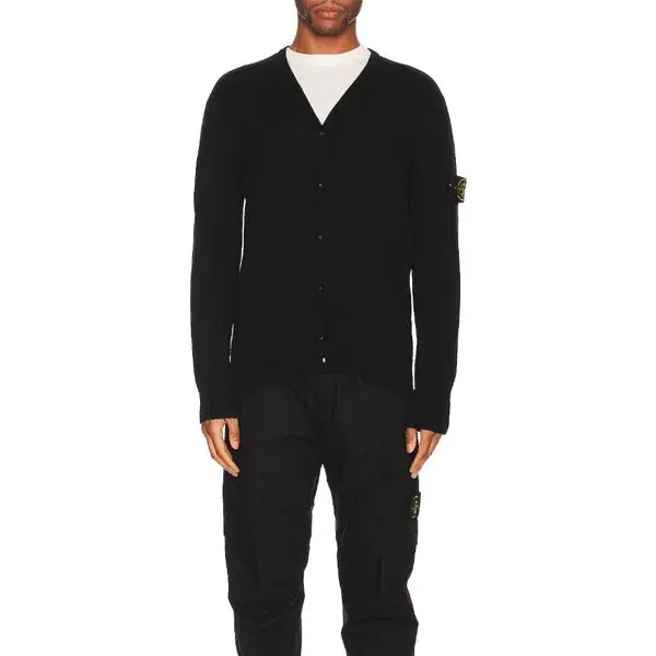 Stone Island Raw Hand Cotton Knitted Cardigan - Black