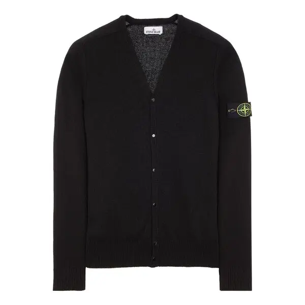 Stone Island Raw Hand Cotton Knitted Cardigan - Black