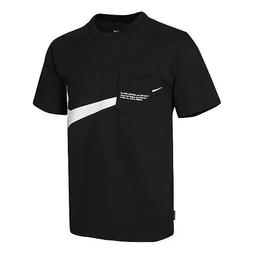 Nike Swoosh Large Pocket Printing Sports Round Neck Short Sleeve - Black