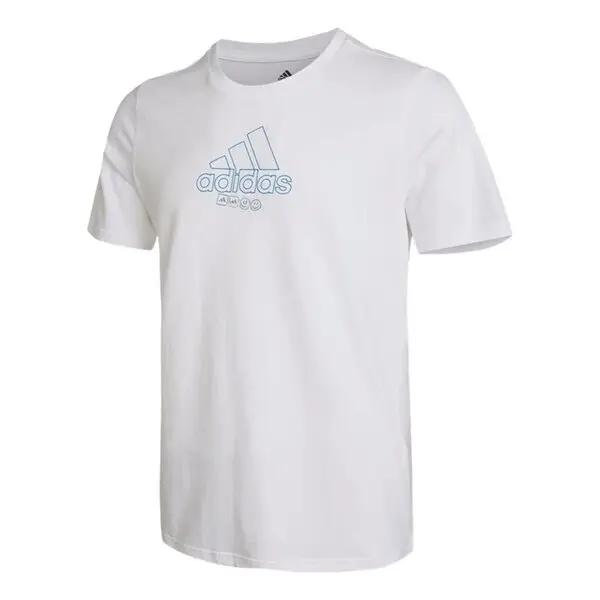 Adidas Back Printing Casual Round Neck Pullover Short Sleeve White T-shirt - Default Color