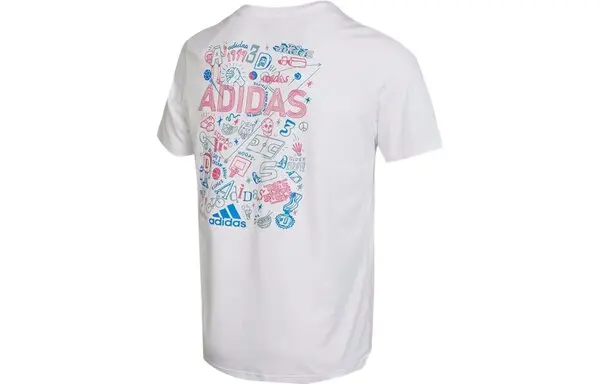 Adidas Back Printing Casual Round Neck Pullover Short Sleeve White T-shirt