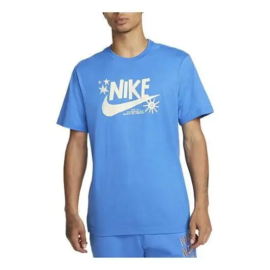 Nike Logo Printing Round Neck Sports Short Sleeve Blue T-shirt - Default Color