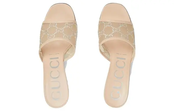 Gucci Gg Mid-heel Slide Sandal - Rose Beige