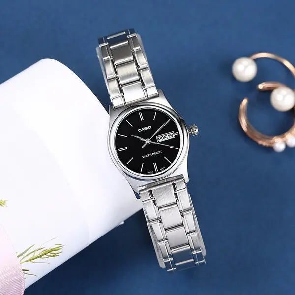 Casio Quartz Stainless Steel Analog Watch With Day And Date - Black