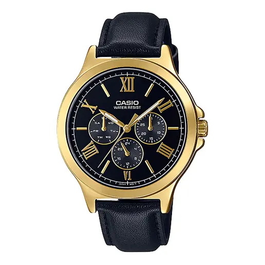 Casio Classic Minimalistic Analog Watch With Black Dial And Stainless Steel Case - Gold