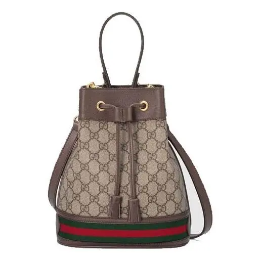 Gucci Ophidia Logo Stripe Webbing Canvas Drawstring Handbag - Creamy