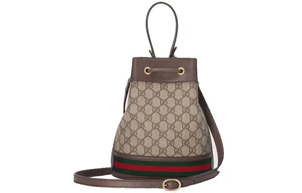 Gucci Ophidia Logo Stripe Webbing Canvas Drawstring Handbag - Creamy