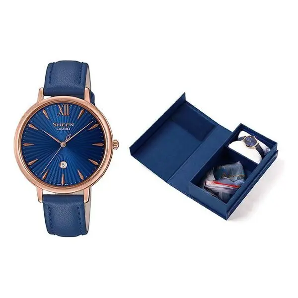 Casio Sheen Quartz Analog Watch With Leather Strap - Blue