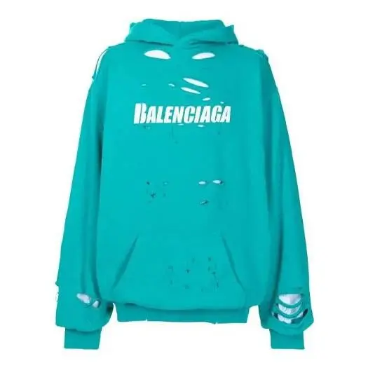 Balenciaga Classic Alphabet Printing Hole Hoodie - Sky Blue