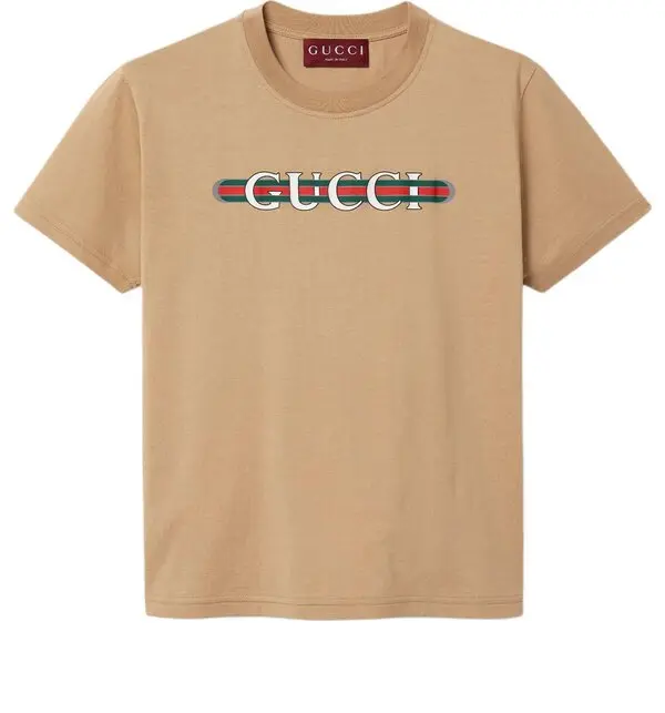 Gucci Cotton Jersey T-shirt With Logo Print - Beige