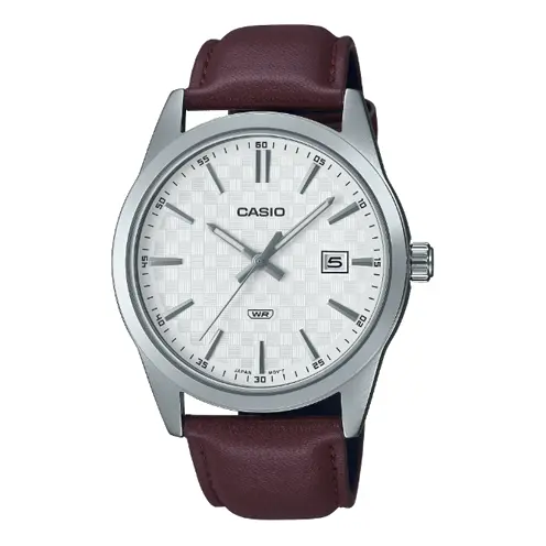 Casio Quartz Leather Watch - Silver