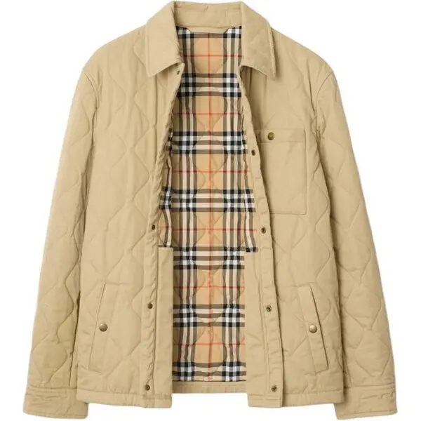 Burberry Long Sleeve Quilted Gabardine Jacket - Beige