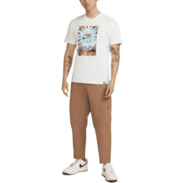 Nike Landscape Logo Printing Round Neck Casual Short Sleeve White T-shirt - Multi-color