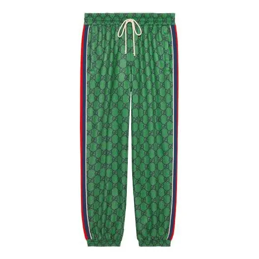 Gucci Fw21 Webbing Logo Full Print Plain Weave Knit Jogging Sports Pants/trousers/joggers - Green