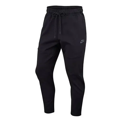 Nike Logo Casual Knit Drawstring Sports Long Pants - Black
