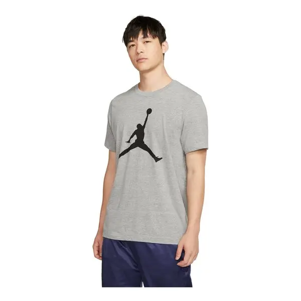 JORDAN Chest Large Logo Printing Round Neck Cotton Short Sleeve Gray T-shirt - Default Colorway