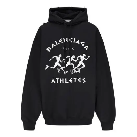 Balenciaga Logo Printed Hoodie - Black