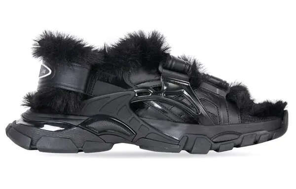 Balenciaga Track Sandals With Fake Fur
