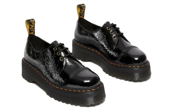 Dr. Martens 1461 Distressed Patent Leather Platform Shoes - Black