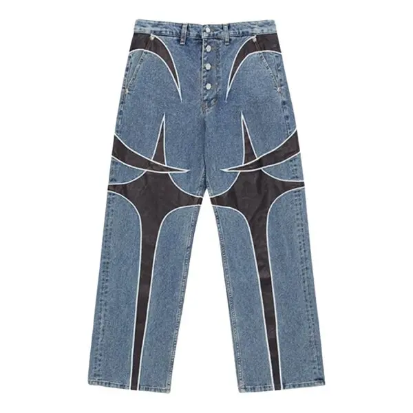 THUG CLUB Tc Leather Paneled Denim Pants