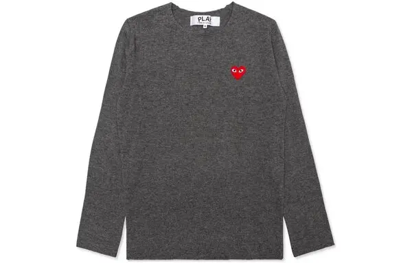 Play Comme Des Garcon L/s Basic T-shirt Red Emblem - Grey