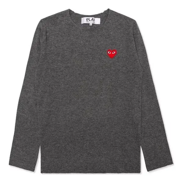 Play Comme Des Garcon L/s Basic T-shirt Red Emblem - Grey