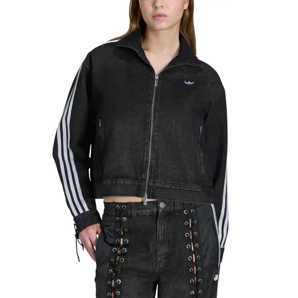 Adidas Originals Denim Jacket With Sporty Stripes And Lace-up Detail