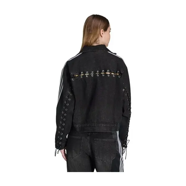 Adidas Originals Denim Jacket With Sporty Stripes And Lace-up Detail