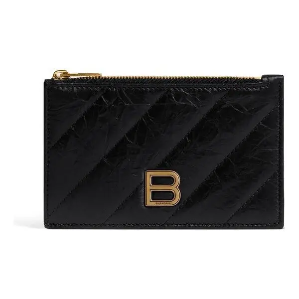 Balenciaga Crush Long Coin And Card Holder Quilted - Black