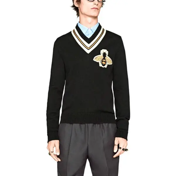 Gucci Embroidered V-neck Sweater