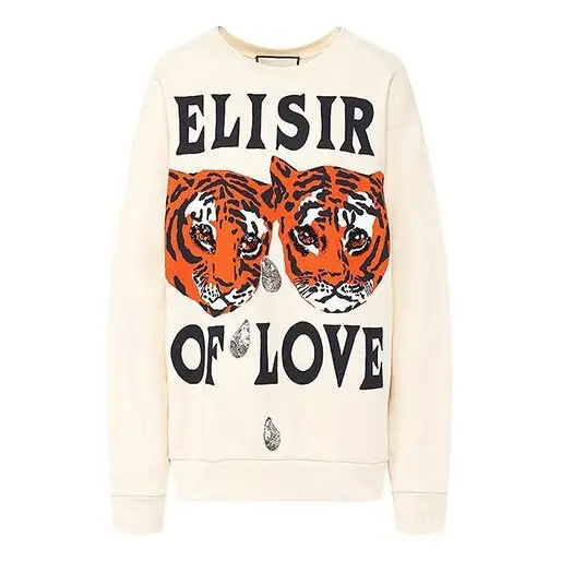 Gucci Cotton Tiger Printed Crewneck Sweatshirt - White
